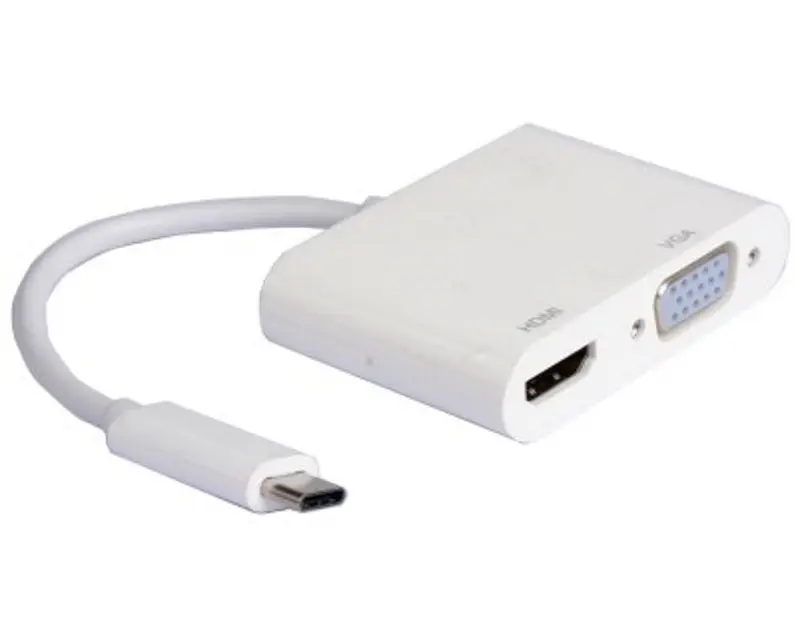 E-GREEN Adapter USB 3.1 tip C (M) HDMI + VGA (F) beli