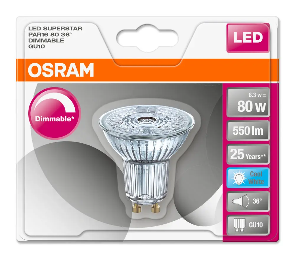 OSRAM LED dimbilna sijalica GU10 8.3W NW 4000K 36