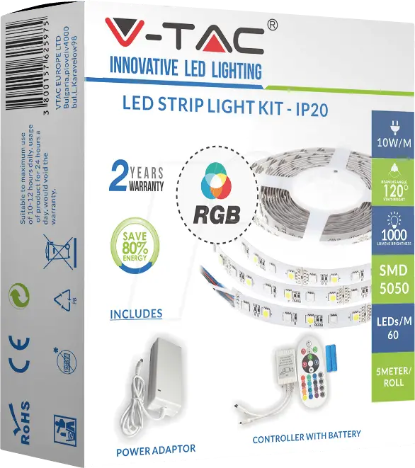VTAC LED traka RGB sa daljinskim 5m IP20 2558 bela