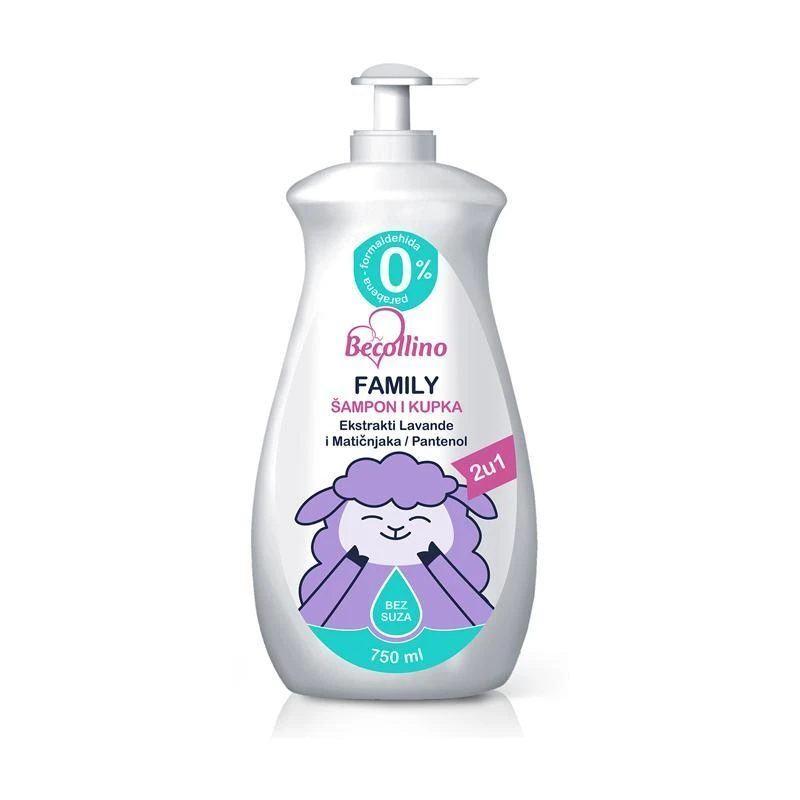 BECOLLINO ŠAMPON&KUPKA 750ML FAMILY 2 U 1 PUMPICA LAVANDA I MATIČNJAK/PANTENOL