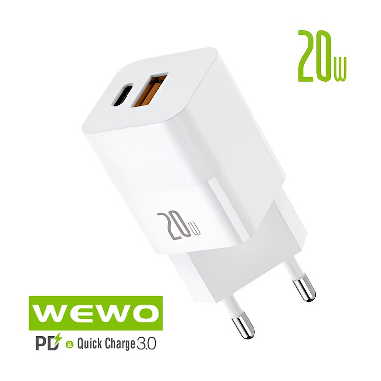 WEWO i12 PD+USB Type-C Punjač QC 20W/3A beli