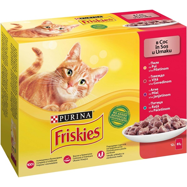 FRISKIES Multipack za mačke Piletina/Govedina/Jagnjetina/Pačetina u sosu 12x85g