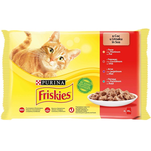 FRISKIES Multipack za mačke Piletina/Govedina/Jagnjetina/Pačetina u sosu 4x85g