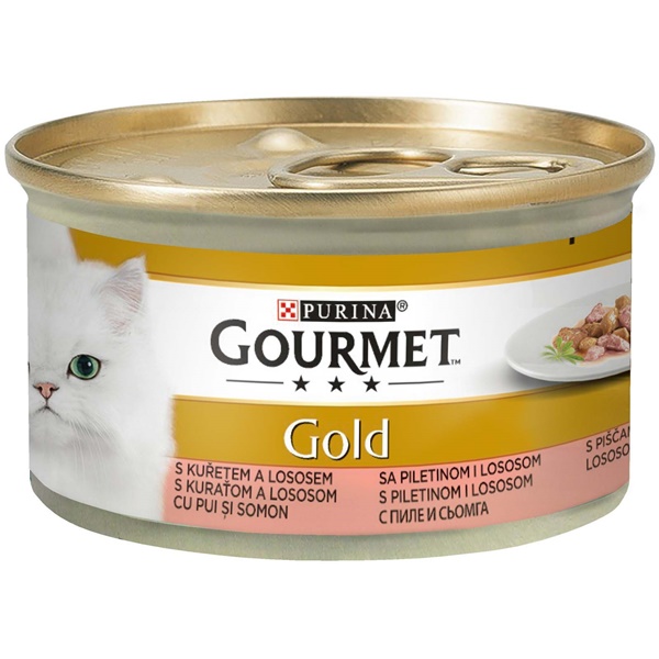 GOURMET Gold Konzerva za mačke Losos i Piletina komadići u sosu 85g