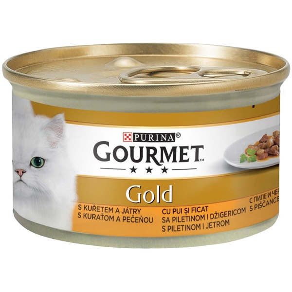 GOURMET Gold Konzerva za mačke Piletina i Džigerica komadići u sosu 85g