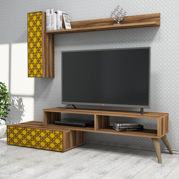 HANAH HOME TV polica Planet Walnut Yellow