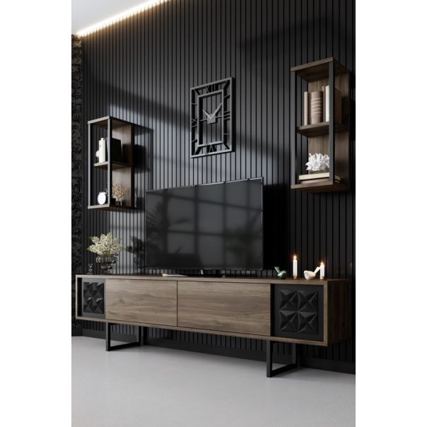 HANAH HOME TV polica Black Line Walnut Black