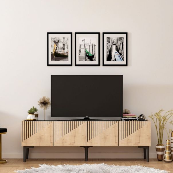 HANAH HOME TV polica Draw Sapphire Oak Black Marble