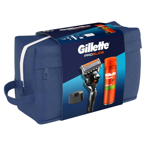 Gillette Proglide sistemski brijač + Fusion Sensitive gel 200ml + stalak za brijač sa neseserom