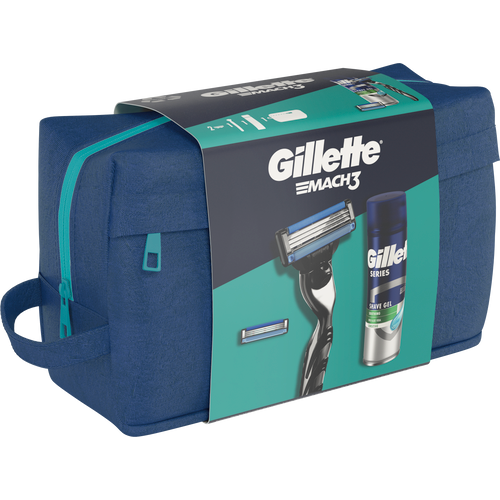 Gillette Mach 3 brijač + dopuna + Series Gel 200ml sa neseserom