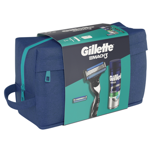 Gillette Mach 3 brijač + dopuna + Series Gel 200ml sa neseserom