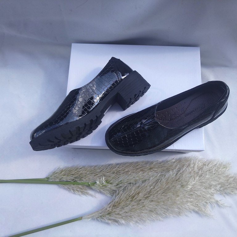 Ženske kroko cipele na deblji đon (2723-1 black) crne