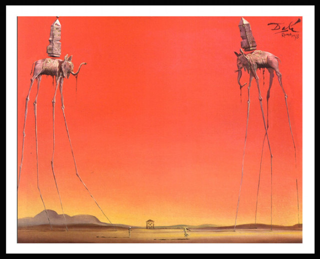 S. Dali, The elephants 1948., uramljena slika 50x70cm