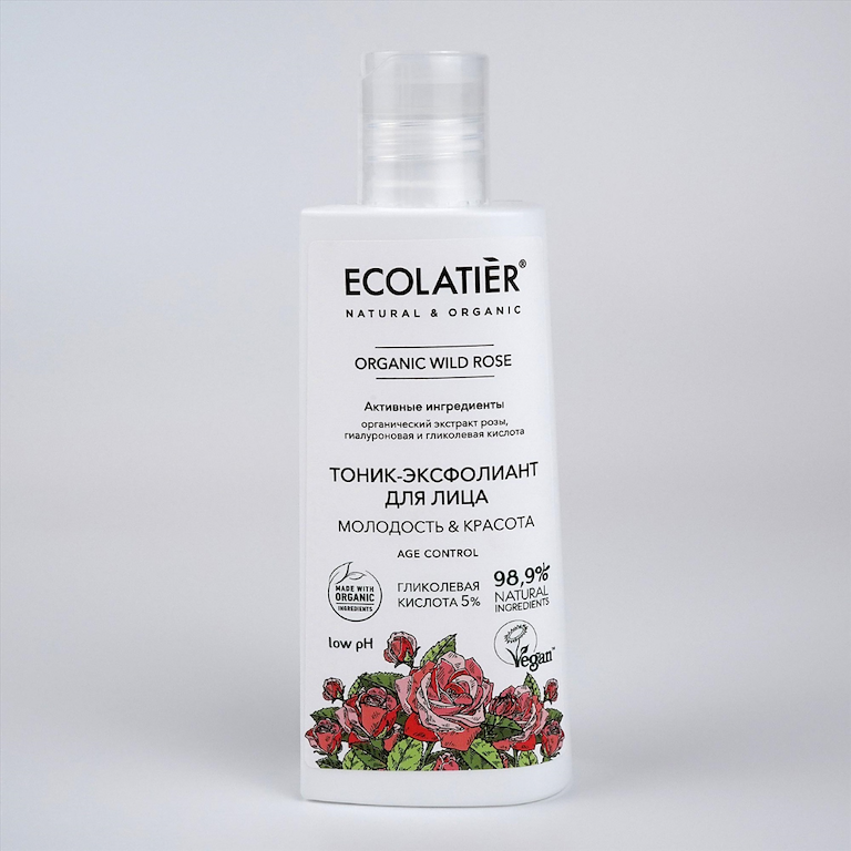 ECOLATIER Tonik-eksfoliant za lice ECOLATIER GLIKOLNA KISELINA 5% – serija ORGANIC WILD ROSE 150 ml