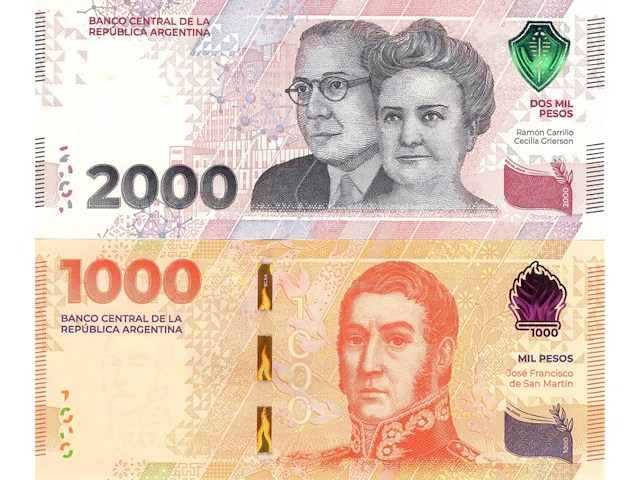 Argentina 1000 i 2000 Pesos 2023 UNC