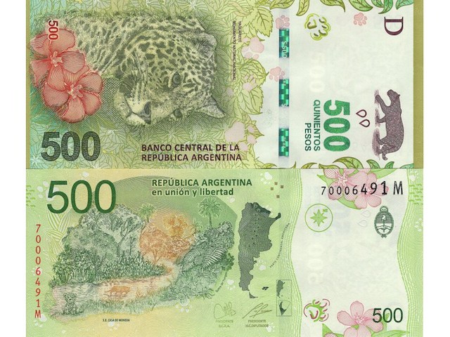 ARGENTINA 500 Pesos 2018 UNC, P-365 Jaguar
