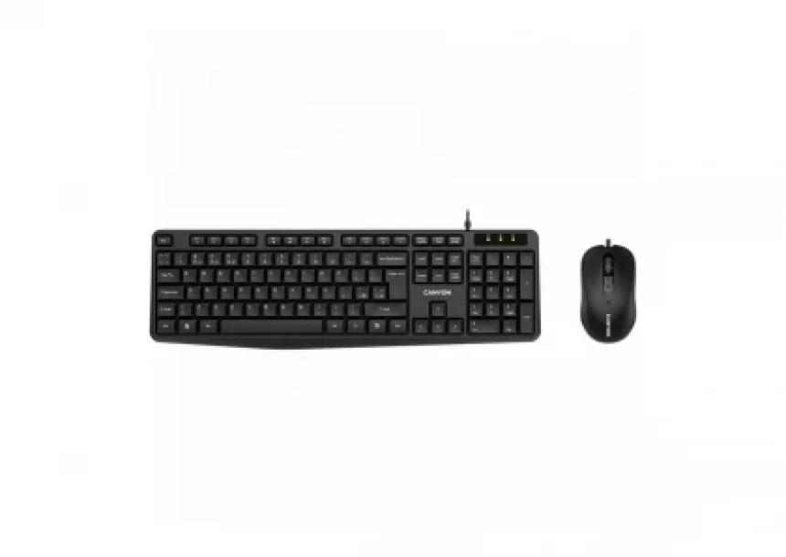 CANYON USB standard KB, 104 keys, water resistant AD layout bundle with optical 3D wired mice 1000DPI,USB2.0, Black, cable length 1.5m(KB)/1.5m(MS), 443*145*24mm(KB)/115.3*63.5*36.5mm(MS), 0.44kg