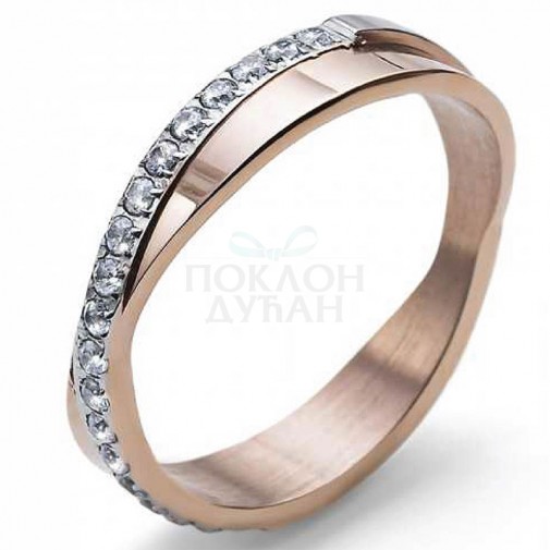 ŽENSKI OLIVER WEBER TWIST ROSEGOLD PRSTEN SA SWAROVSKI BELIM KRISTALIMA M