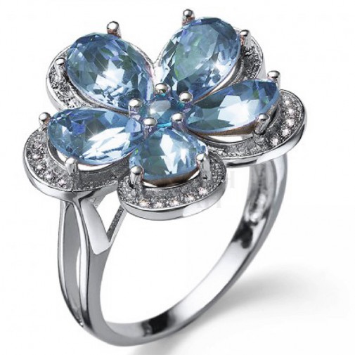 ŽENSKI OLIVER WEBER FIORE AQUAMARINE PRSTEN SA SWAROVSKI PLAVIM KRISTALOM M