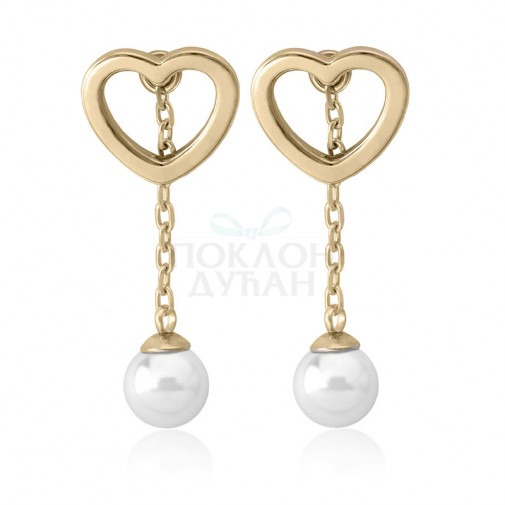 Ženske Majorica Pearl Drop Open Heart Bele Biserne Gold Srebrne Viseće Minđuše 2u1