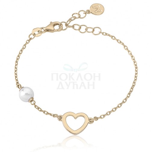 Ženska Majorica Pearl Open Heart Gold Srebrna Biserna Narukvica 6 mm