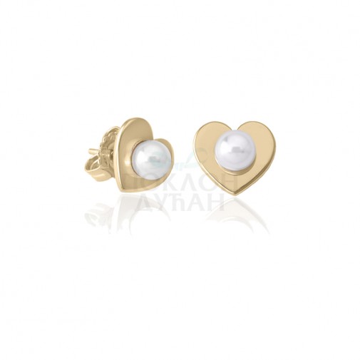 Ženske Majorica Pearl Heart Bele Biserne Gold Srebrna Mindjuše 5 mm