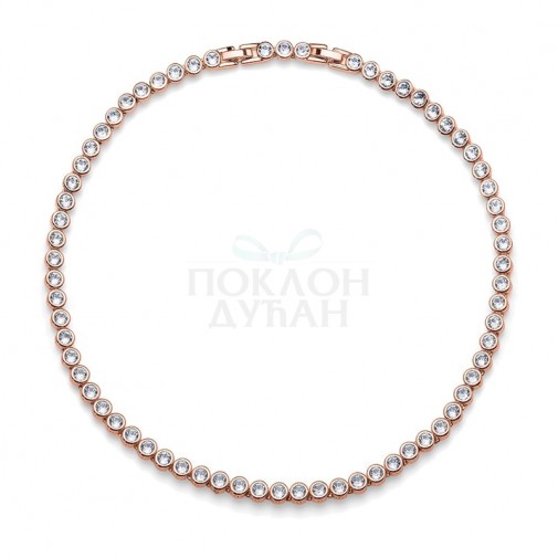 Ženska Oliver Weber Tennis Rosegold Crystal Roze Zlatna Ogrlica Sa Belim Swarovski Kristalom