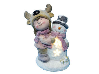 Novogodišnja i božićna dekoracija Figura sa LED svetlom 38cm Devojčica i Sneško