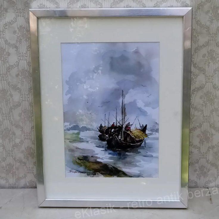 Akvarel na papiru sa motivom ribarskih brodica