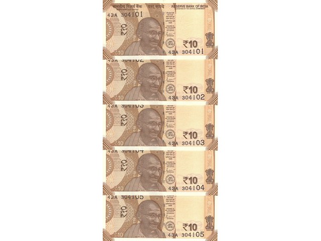 INDIA 10 Rupees 2021 UNC, P-109 x5 komada