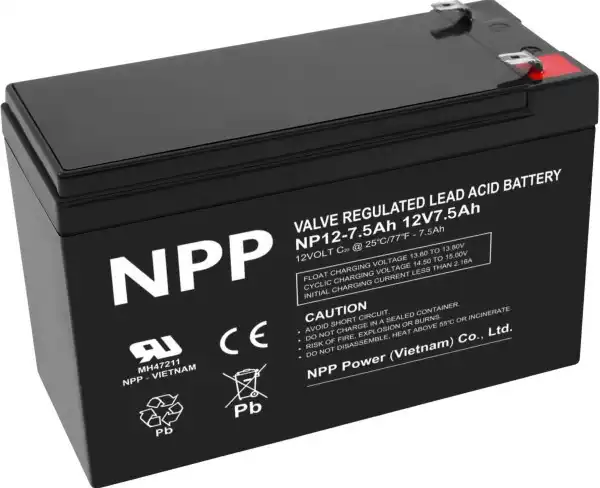 NPP NP12V-7.5Ah, AGM BATTERY, C20=7.5AH, T1, 151x65x94x100, 2,07KG, BLACK