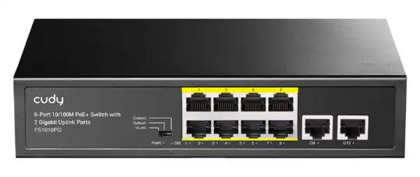 Cudy FS1010PG 8-Port 10/100M PoE+ Switch, 2 Uplink 10/100/1000M, 120W, 250m, 4KV protection, steel