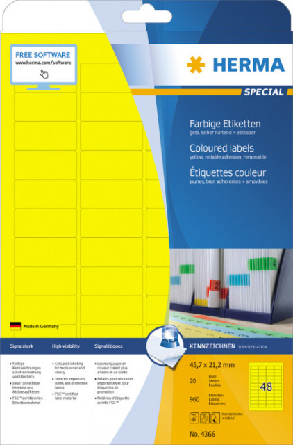 Herma etikete 45,7X21, zaobljene ivice A4/48 1/20 žuta ( 02H4366 )