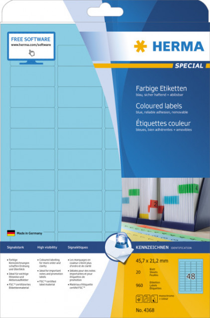 Herma etikete 45,7X21, zaobljene ivice A4/48 1/20 plava ( 02H4368 )