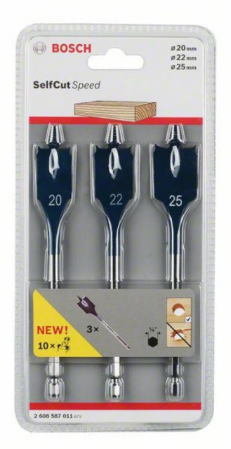 Bosch 3-delni set pljosnatih burgija za glodanje self cut speed 20,0 22,0 25,0 mm ( 2608587011 )