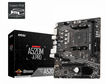 MB MSI A520M-A PRO, AMD A520, NVMe, 2 x DIMM, AM4