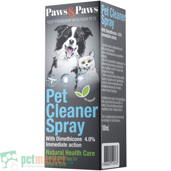 Paws and Paws: Preparat protiv parazita na bazi demetikona Cleaner Sprej, 100 ml