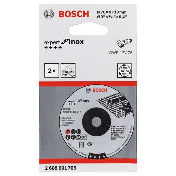 BOSCH Expert for INOX 2 komada x 76 x 4 x 10 mm brusne ploče 2608601705, A 30 Q INOX BF; 76mm; 4mm; 10mm