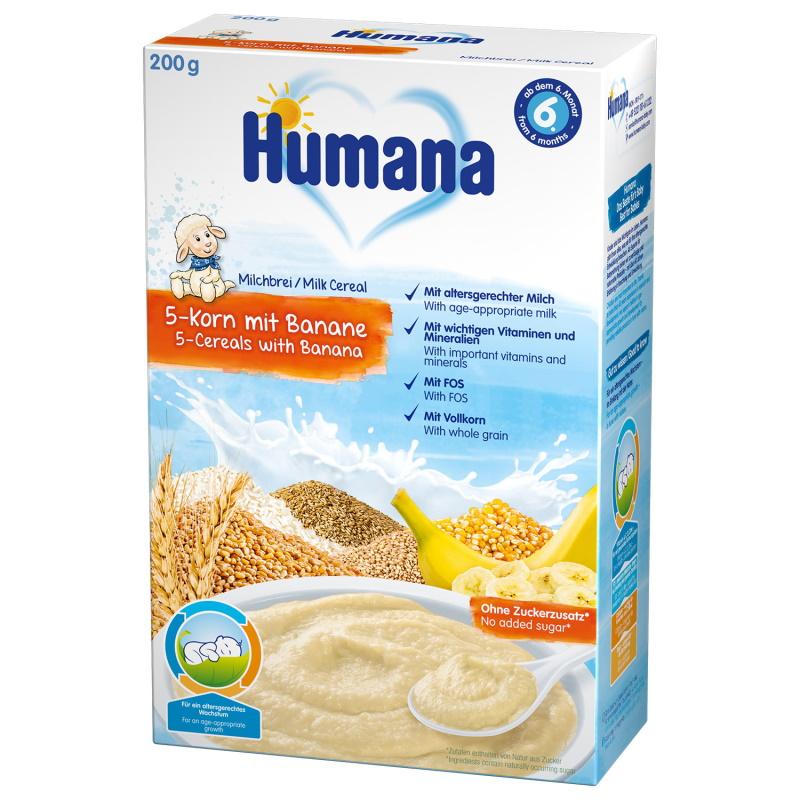 Humana mlečna instant kaša 5 žitarica i banan 200g