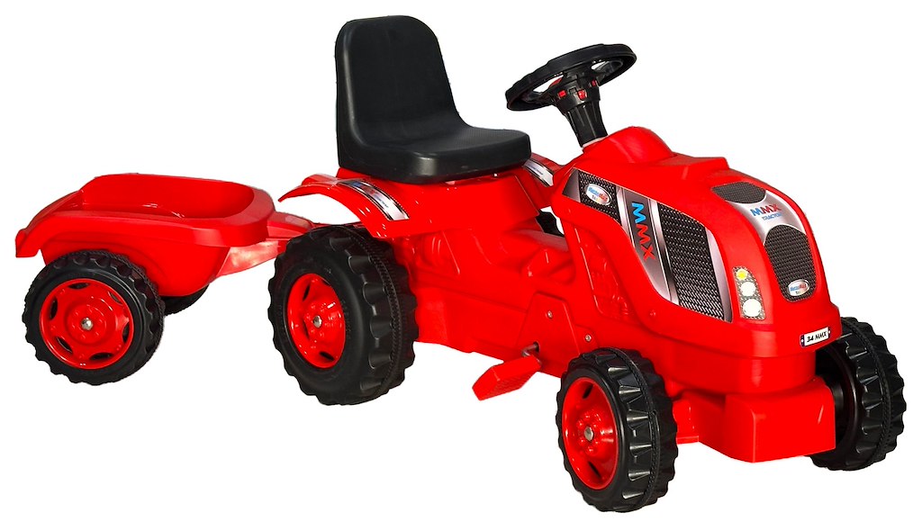 Traktor sa prikolicom jednobojni, crveni