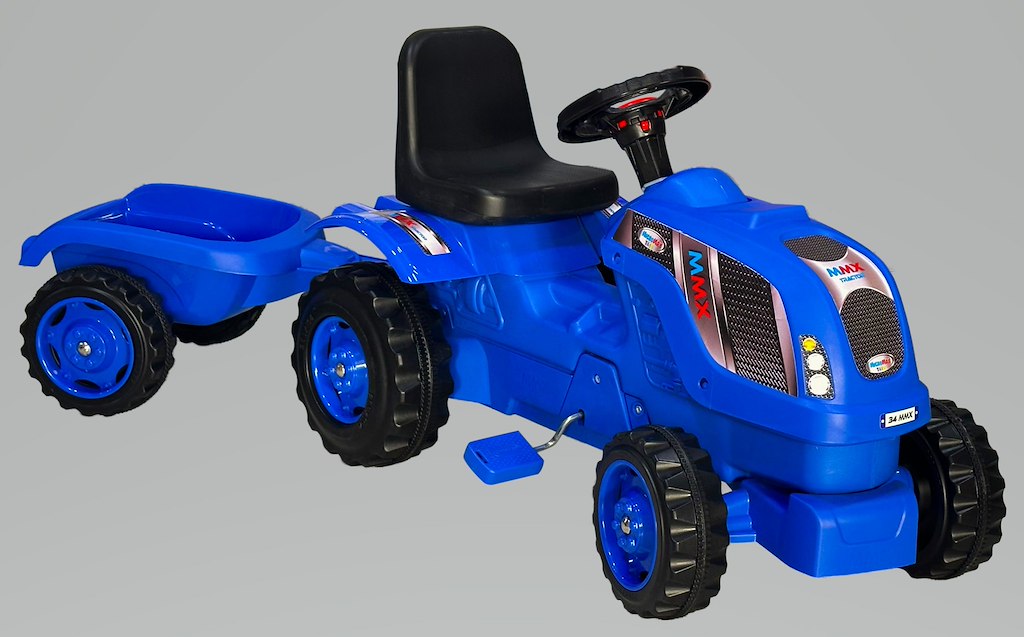 Traktor sa prikolicom jednobojni, plavi