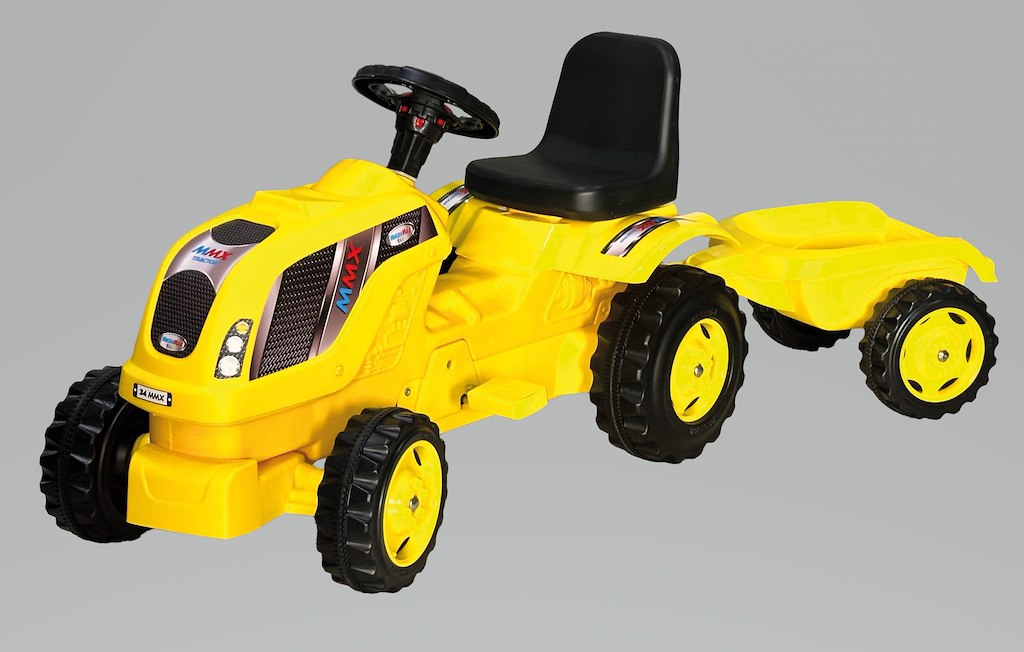 Traktor sa prikolicom jednobojni, žuti