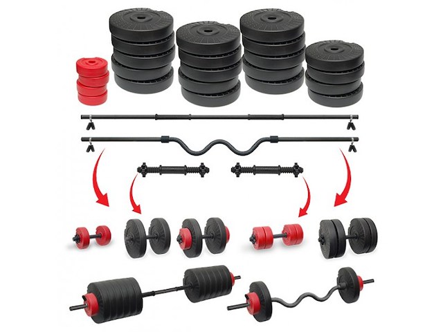 EZ kriva šipka za bicepse + tegovi / diskovi 76kg