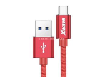 XWAVE Kabl USB Type C/ 3A ALU/ pleteni/ 2m/ crvena