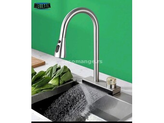 Vodopad inox slavina za kuhinjsku sudoperu sa jednom rupom sa rotirajućom ručkom i tušem na razvlače