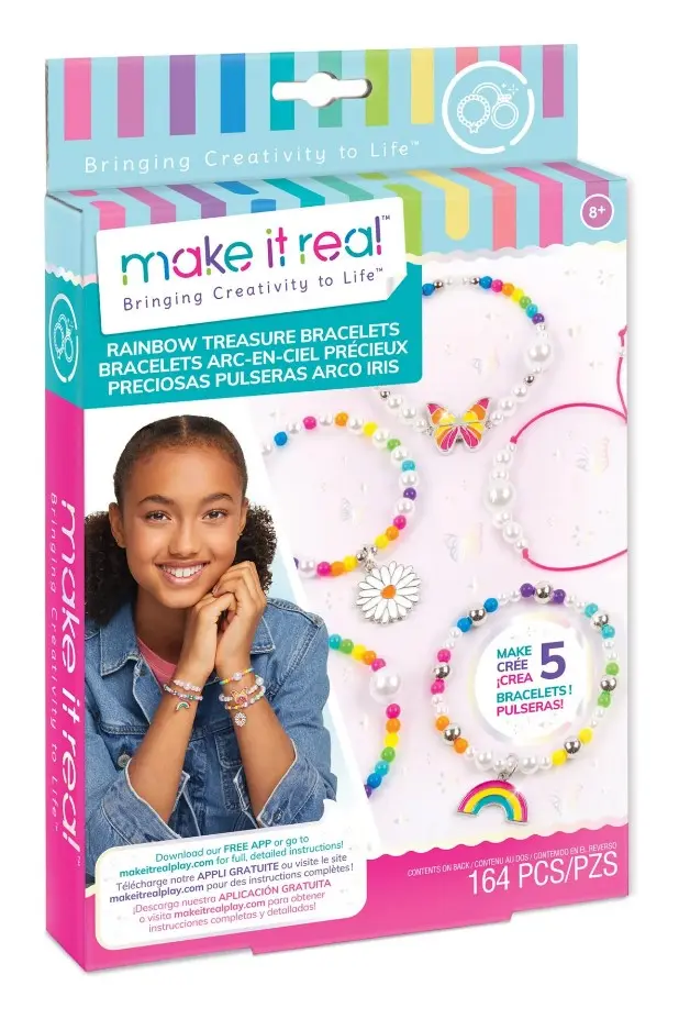 MAKE IT REAL Kreativni set za pravljenje narukvica za devojčice Bringing Creativity to Life Rainbow Treasure