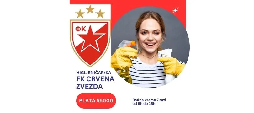 Higijenicar/-Ka – FK Crvena Zvezda Privremeni poslovi