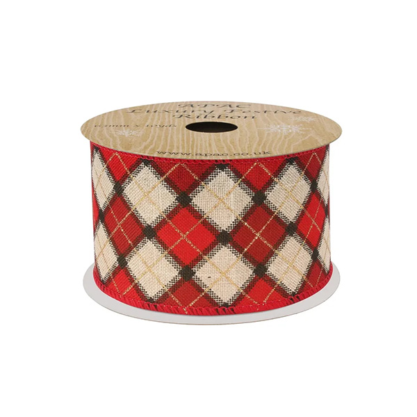 RI3124
Wired Edge Ribbon Red Argyle