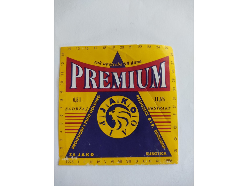 ETIKETA PREMIJUM JAKO PIVO 1995-96