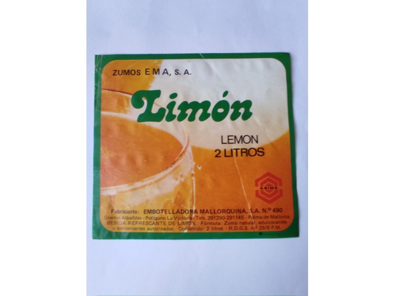 ETIKETA LIMON LEMON 2 LITROS STARA